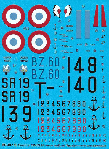 Berna Decals 48152 Caudron C.635 Simoun French Aeronavale (3 schemes)