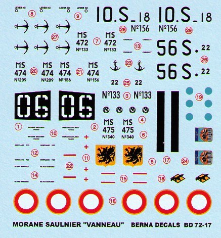 Berna Decals 72017 Morane-Saulnier Vanneau (4 schemes)