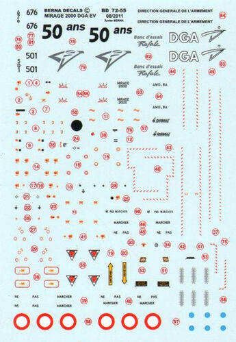 Berna Decals 72055 Dassault Mirage 2000 DGA EV (flight trials)