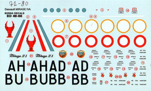 Berna Decals 72080 Dassault Mirage IV A Decals