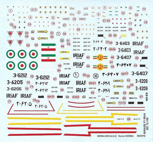 Berna Decals 72100 Dassault Mirage F.1 B/C Iran Air Force (5 schemes)