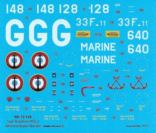 Berna Decals 72128 Sud-Aviation HSS-1 (Sikorsky H-34) Decals