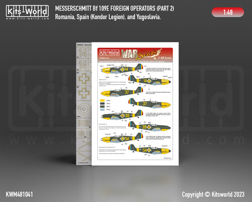 Kits World M481041 Messerschmitt Bf-109 E Foreign Operators Stencil Masks and Decal Set (Part 2)