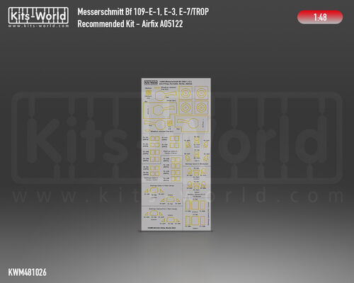 Kits World M481026 Messerschmitt Bf-109 E-1/3/7 - Canopy and Wheel Mask Set (for Airfix 05122 kit)