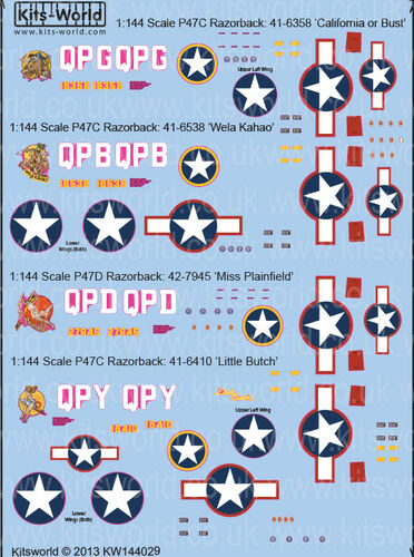 Kits World 144029 Republic P-47 C/D Thunderbolt Razorback Decal Sheet