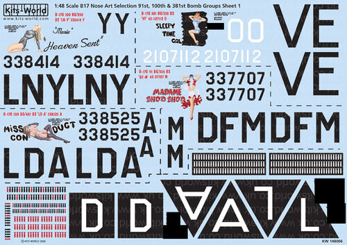 Kits World 148006 Boeing B-17G Flying Fortress Nose Art of the 91st, 100th and 381st BG