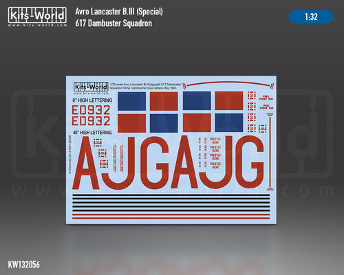 Kits World 132056 Avro Lancaster B.III (Special) 617 Dambuster Squadron Wing Commander Guy Gibson May 1943