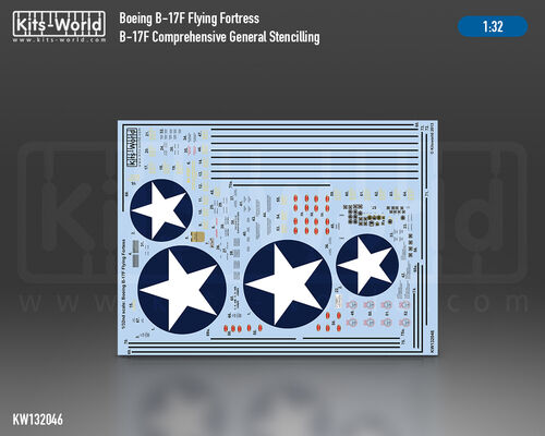Kits World 132046 Boeing B-17F Flying Fortress Comprehensive Early General Stencilling decal sheet.