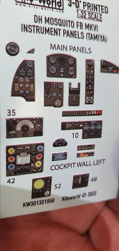 Kits World 3D1321050 de Havilland Mosquito FB Mk.VI 3D Full colour Instrument Panel (for Tamiya kits)