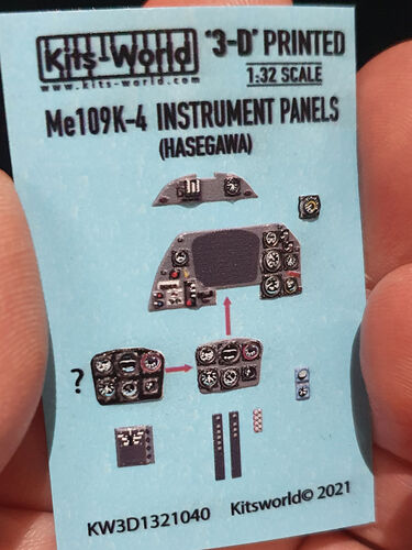 Kits World 3D1321040 Messerschmitt Bf-109K-4 3D Full colour Instrument Panel (for Hasegawa kits)