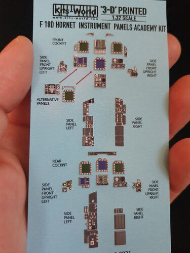 Kits World 3D1321010 McDonnell-Douglas F/A-18D Hornet Instrument Panel (screens off) (for Academy 2118 kit)