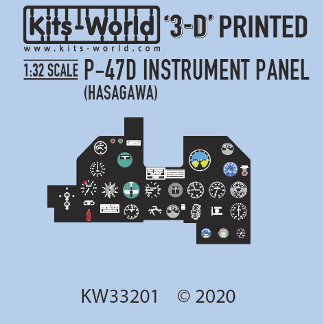 Kits World 3D1321001 Republic P-47 D Thunderbolt Cockpit 3D Full colour Instrument Panel (for Hasegawa kits)