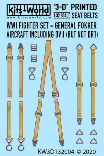 Kits World 3D132004 Fokker Fighter Seat Belt Set including DVII (but not DRI) (for Wingnut Wings kits)
