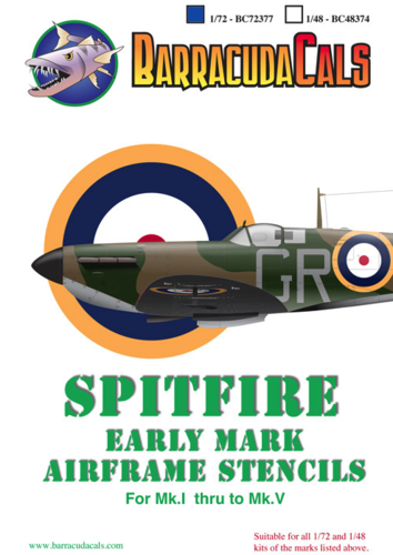Barracuda Studios C72377 Spitfire Early Mark Airframe Stencils