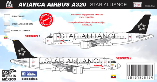 8aDecs 7909-134-144 Airbus A320 Avianca Taca Star Alliacne