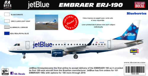 8aDecs 7909-489-144-TG JETBLUE EMBRAER ERJ-190 (Tartan Green Tail)