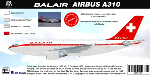 8aDecs 7909-496-144-FL BALAIR AIRBUS A310 (Full Laser)