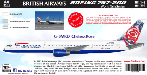 8aDecs 7909-738-200 British Airways 757 World Tail Chelsea Rose