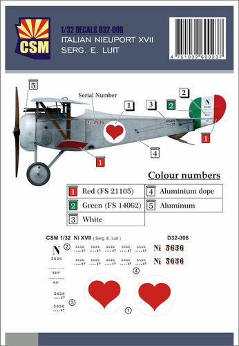 Copper State Models D32-006 Italian Nieuport XVII Serg. E. Luit