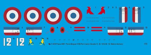Peddinghaus-Decals 4036 France WW I: French Breguet 14 B2 - Part 2 (Early): Escadre 12, Br. 128 And Br. 134