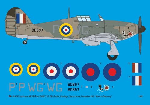 Peddinghaus-Decals 4042 Hurricane MK IIB/Trop. BD897, S/L Billy Drake, Hastings, Sierra Leone, December 1941