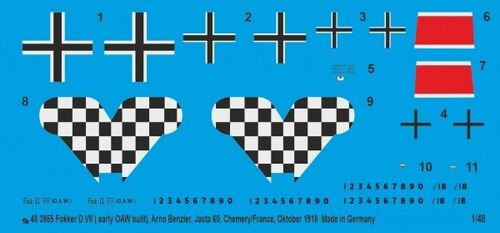 Peddinghaus-Decals 3955 Fokker D.VII (Early OAW Build) Arno Benzler, Jasta 60, Chemery/France, October 1918