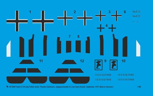 Peddinghaus-Decals 3968 Fokker D.VII (Late Fokker Build), Theodor Dahlmann, Jagdgeschwader III, Lieu-Saint-Amand, September 1918