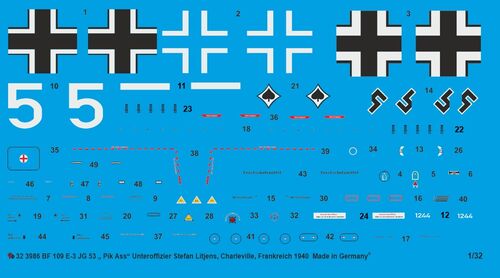 Peddinghaus-Decals 3986 Bf 109 E-3 Unteroffizier Stefan Litjens, JG 53 PIK Ass, Charleville, France 1940