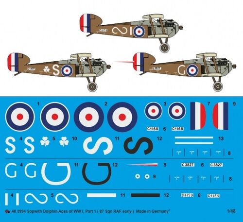 Peddinghaus-Decals 3994 Sopwith Dolphin Aces Of WW I, Part 1 (87 Sqn RAF Early)