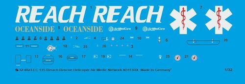 Peddinghaus-Decals 4023 EC 135 Reach Rescue Helicopter Air Medic Network N313RX