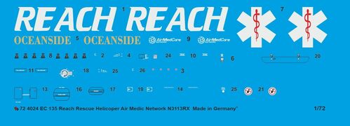 Peddinghaus-Decals 4024 EC 135 Reach Rescue Helicopter Air Medic Network N313RX