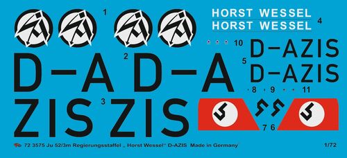 Peddinghaus-Decals 3575 Ju 52/3m German Government Plane "Horst Wessel" D-AZIS"