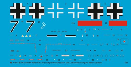 Peddinghaus-Decals 3573 Bf 109-E-4/B Oblt. Walter Fiel, 8/JG 53 Crash Landed In Peckham, Kent On The 02.10.1940