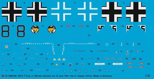Peddinghaus-Decals 3568 Bf 109 E-7 Trop Lt. Werner Schröer 19.07.1941, Ain El. Gazala, Africa JG 27