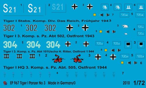 Peddinghaus-Decals 0967 Tiger Tank Markings Set No. 3