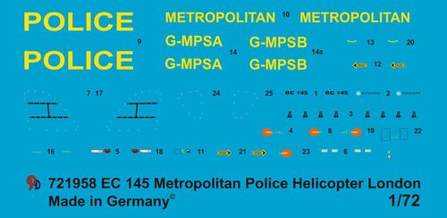 Peddinghaus-Decals 1958 EC 145 Metropolitan Police Helicopter London
