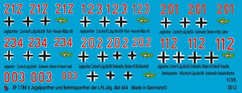 Peddinghaus-Decals 1788 6 Hunting Panther And 1 Command Panther s. Pz. Jäg. Abt 654 1944-1945