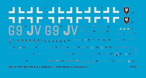 Peddinghaus-Decals 1787 Bf 109 E-4 c, III/NJG1 Germany 1940