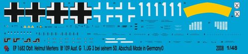 Peddinghaus-Decals 1682 Bf 109 G 1 Oblt. Helmut Mertens 1./Jg 3With 50. Kill Markings