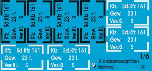 Peddinghaus-Decals 1408 Rail Class Markings For Panzer IV Tanks