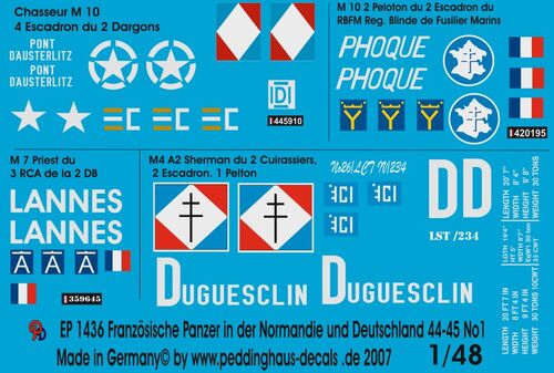 Peddinghaus-Decals 1436 French Tanks In Normandy And Germany 1944-1945 No. 1