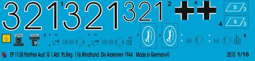 Peddinghaus-Decals 1138 Panther 1. Abt. Pz. Reg. 116. Windhund Div. 1944