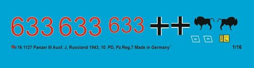 Peddinghaus-Decals 1127 Panzer III Ausf. J Russia 1943 10. PD Pz. Reg. 7