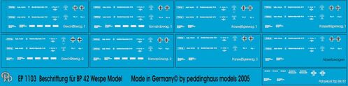 Peddinghaus-Decals 1103 Markings For BP 42 Wespe Models