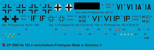 Peddinghaus-Decals 2968 4 Different Prototype Of The He 162