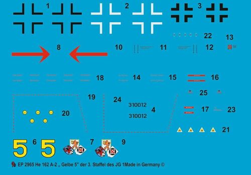 Peddinghaus-Decals 2965 He 162 A-2 "Yellow 5" Of The 3. Staffel Of The JG 1, After War Gone To France