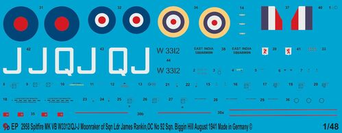 Peddinghaus-Decals 2958 Spitfire MK VB W 3312/QJ-J Moonraker of Sqn Ldr. James Rankin, OC No. 92 Sqn