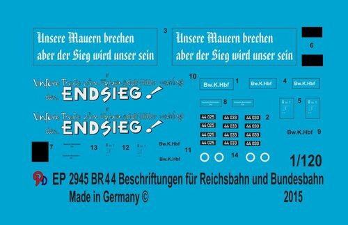 Peddinghaus-Decals 2945 Markings For Br 44 For Reichsbahn And Bundesbahn