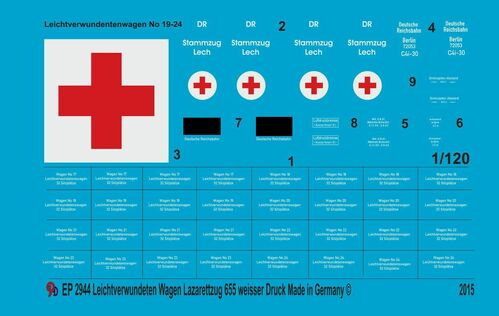 Peddinghaus-Decals 2944 Markings For Light Wounded Wagon Of The German Ambulance Train 655