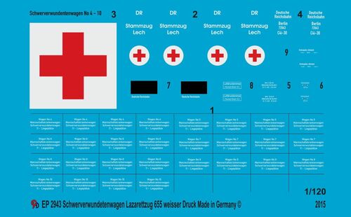 Peddinghaus-Decals 2943 Markings For Heavy Wounded Wagon Of The German Ambulance Train 655